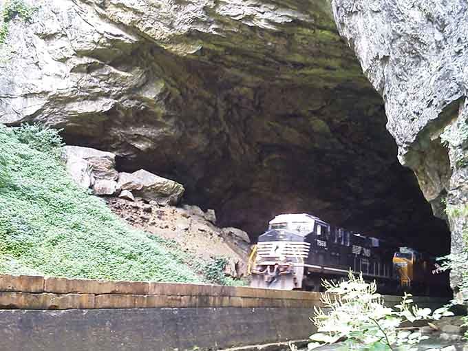 A freight train rumbling through a tunnel older than human civilization never gets old.