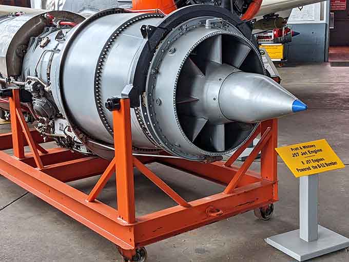 The guts of a jet engine exposed for all to see, because sometimes beauty lives in mechanical complexity.