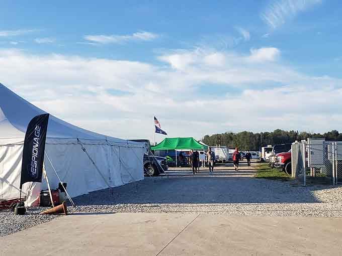 The paddock walkway leads to where racing dreams and slightly sore muscles are both made.