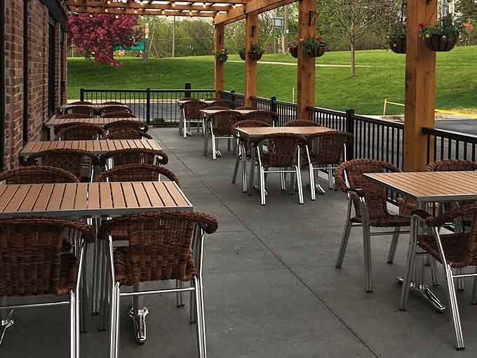 Outdoor dining with a view beats eating inside, especially when you're tackling those Nashville Hot wings properly.