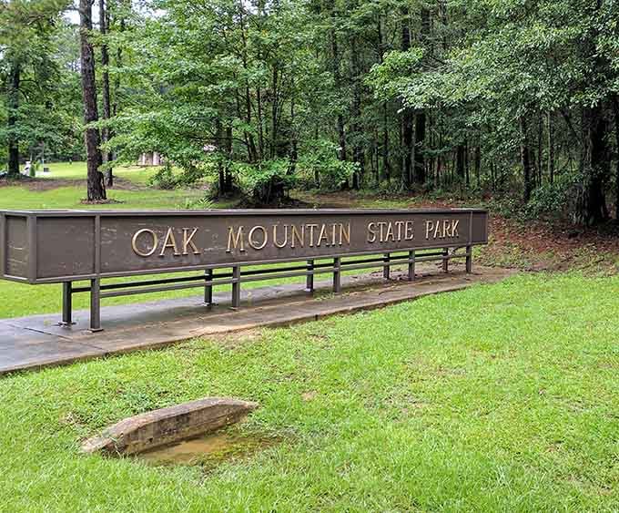 The entrance sign welcomes visitors to Alabama's largest state park, which sounds impressive until you realize how big that actually is.