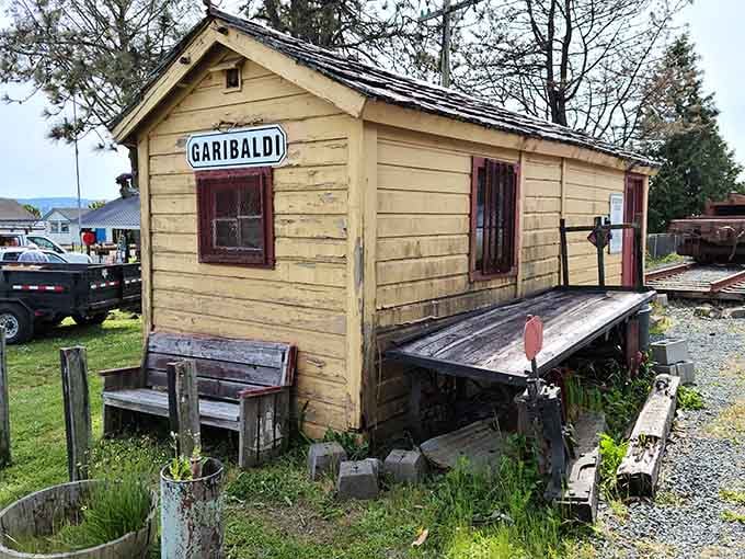 The old Garibaldi station building wears its history proudly, weathered but standing strong like a coastal elder.