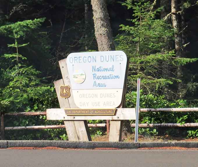 This sign marks the gateway to one of Oregon's most unexpected treasures, where forest meets desert meets ocean.