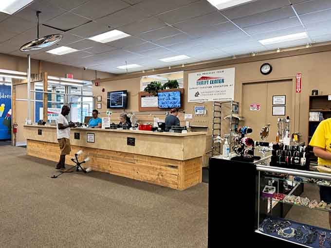 The friendly checkout counter where your treasure haul gets tallied up, proving that great style doesn't require a trust fund.