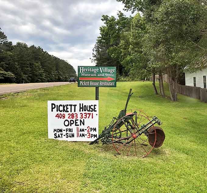 Roadside signage that promises good eating ahead, the kind of sign that makes you hit the brakes immediately.