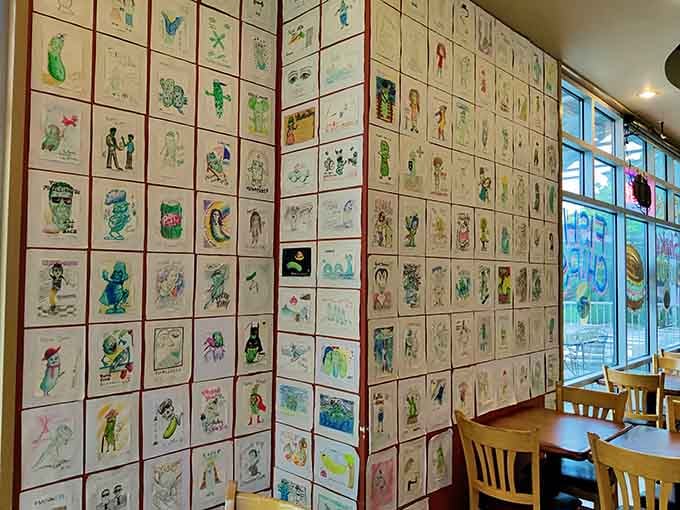 Walls covered in children's pickle drawings prove this place inspires creativity in diners of absolutely every age.