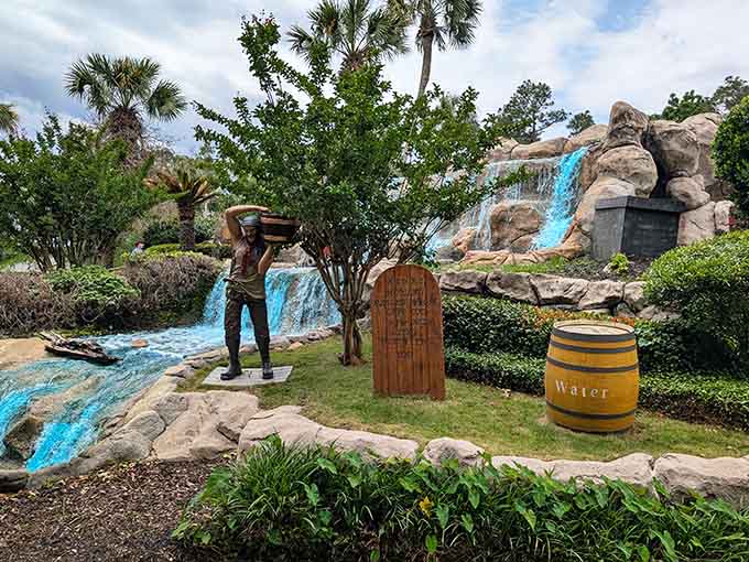 Even the bronze pirate statue strikes a pose, reminding visitors that every moment here deserves to be captured forever.