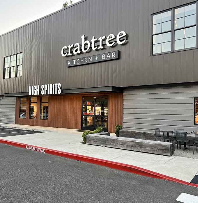 Crabtree Kitchen + Bar's modern exterior hints at Pacific Northwest cuisine that takes seafood seriously, as it should.