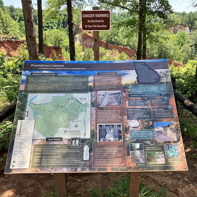 This detailed map reveals the canyon's secrets, helping visitors navigate trails while learning about erosion's accidental artistry here.