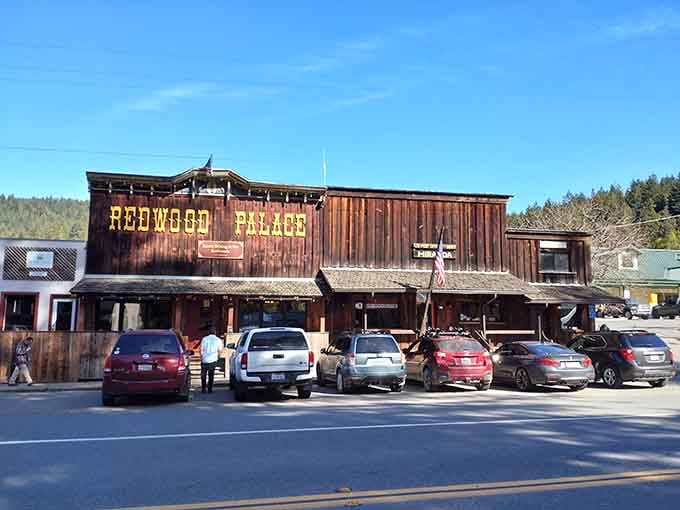 See all those cars? That's what happens when word gets out about exceptional ribeye in redwood country.
