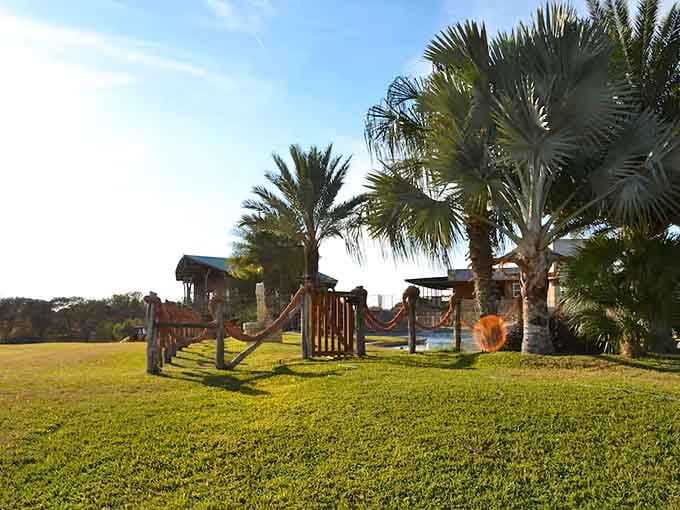 Hammocks and open lawn space provide endless options for doing absolutely nothing, which is vacation's highest calling.
