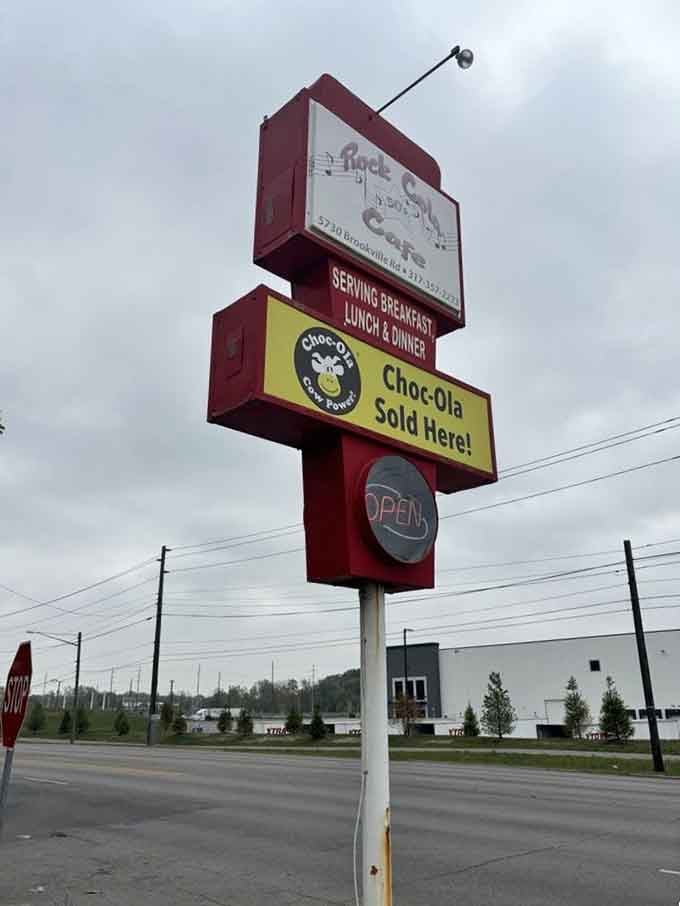 The sign promises breakfast, lunch, and dinner, which translates to three daily opportunities for pure nostalgic happiness.