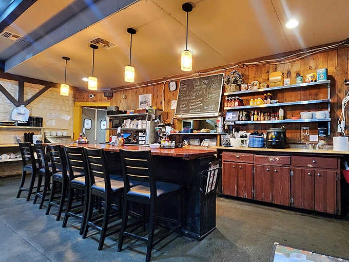 Counter seating with chalkboard menus overhead, where locals and travelers share stories over coffee and legendary pie slices.