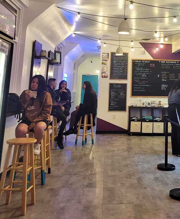 Happy customers enjoying their treats, proof that ice cream tacos bring people together in the best possible way.