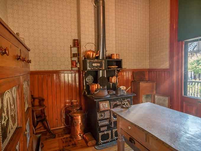 This kitchen was the heart of the home, where meals were prepared entirely from scratch using that impressive stove.