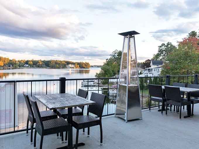 Balcony seating offers front-row views of the lake, where sunsets and good company create unforgettable evening magic.