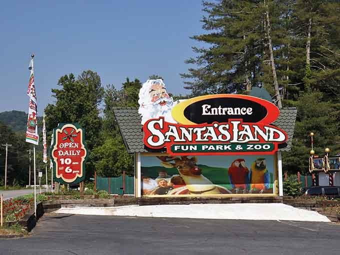 Santa's Land's cheerful signage announces you've arrived somewhere wonderfully weird and perfectly North Carolina.