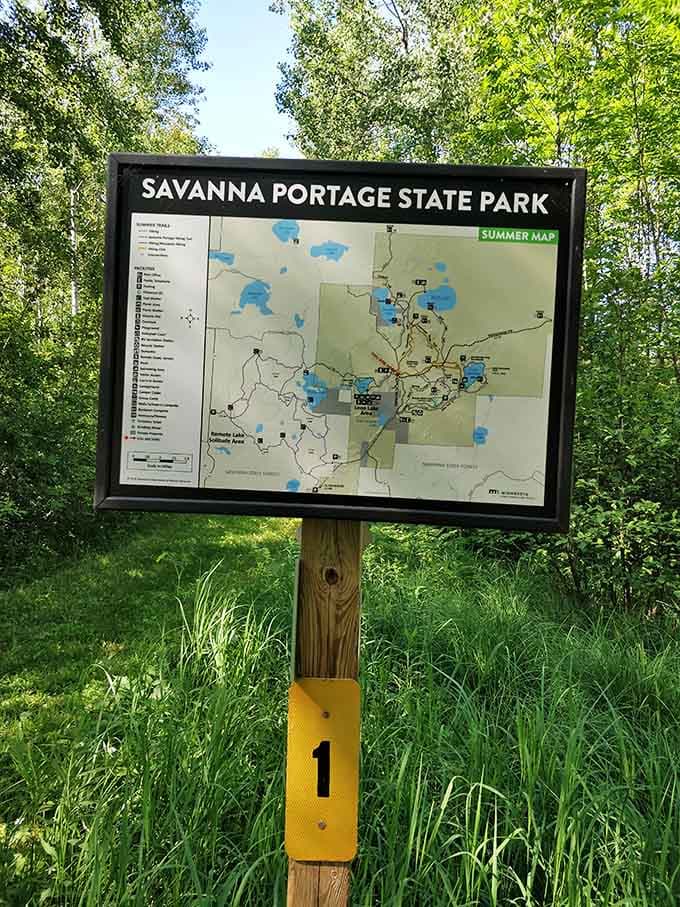 Trail map showing the entire park layout, which looks much smaller on paper than it feels on tired legs.