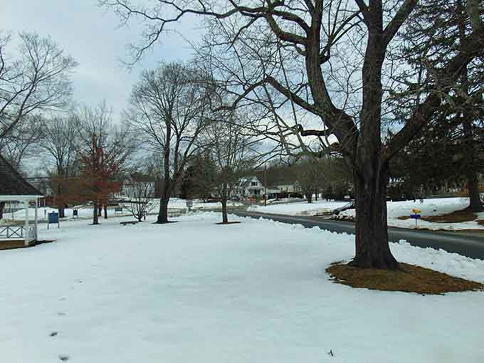 Winter transforms the town green into a scene so perfect you'd swear Currier and Ives painted it.