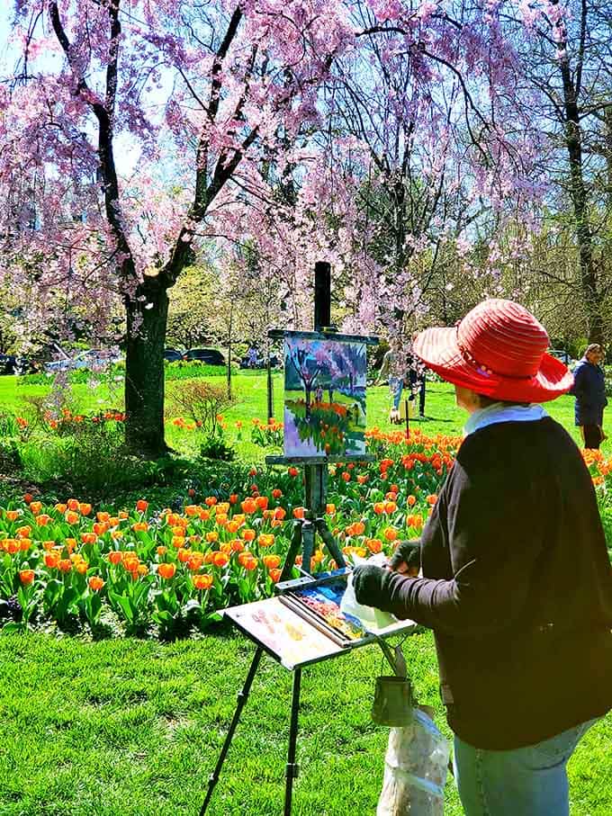 Artists painting the gardens because sometimes a photo just can't capture the magic you're witnessing firsthand.