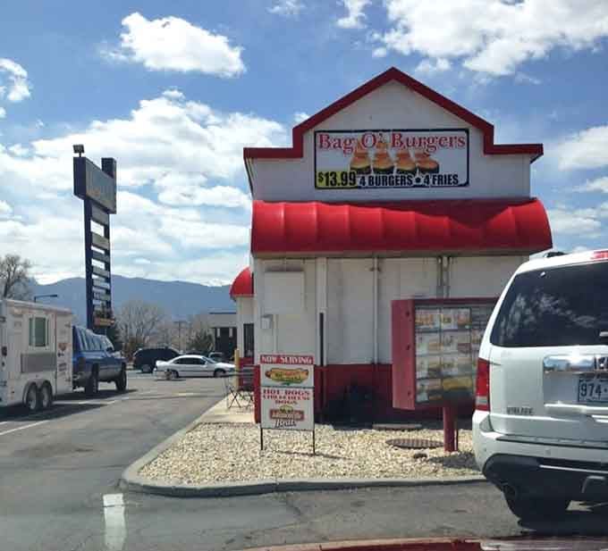 The Bag O' Burgers sign says it all: this is where serious burger business gets done.
