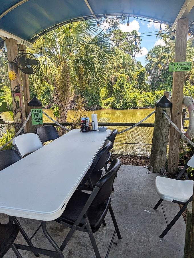 Waterfront outdoor seating where you can watch nature's show while enjoying breakfast, which beats television every single time.
