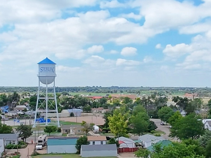Sterling's water tower stands proud over affordable neighborhoods, a beacon for sensible retirement planning decisions.