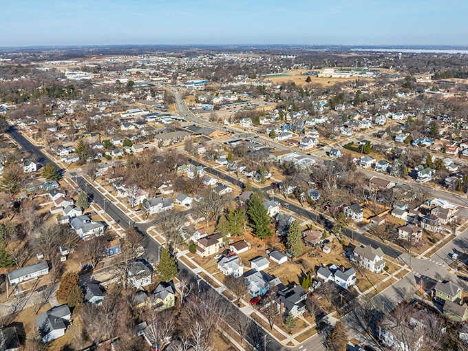 From above, Stoughton reveals itself as a real town with actual neighborhoods, not just another suburban development.