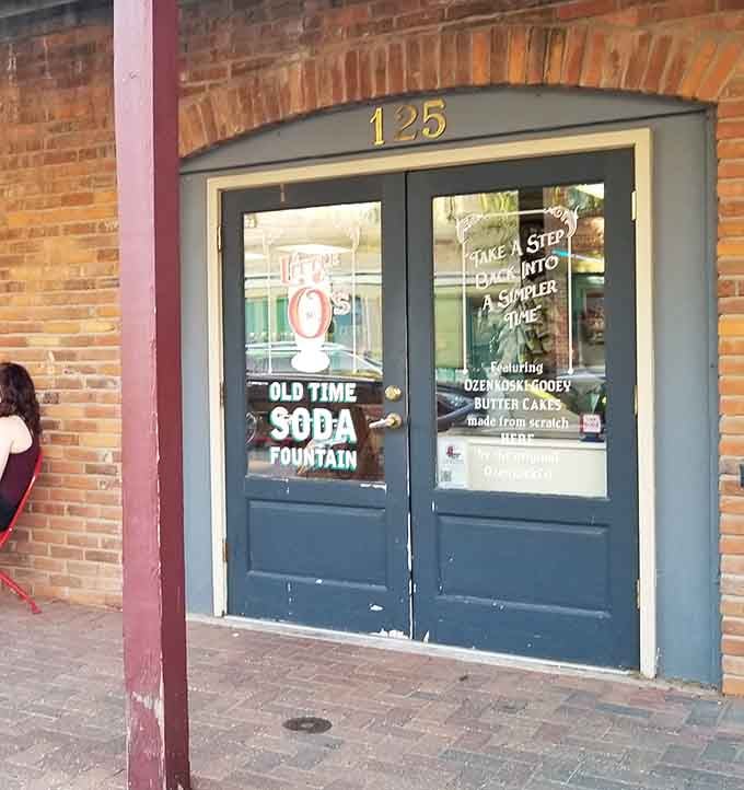 The entrance to Little O's: where simpler times are just one door push away.