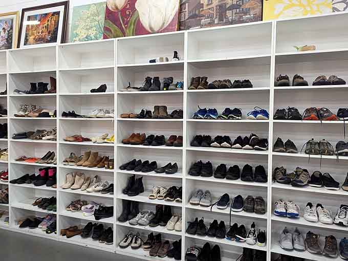 Footwear organized like a shoe store, except these prices won't make your wallet weep uncontrollably afterward.