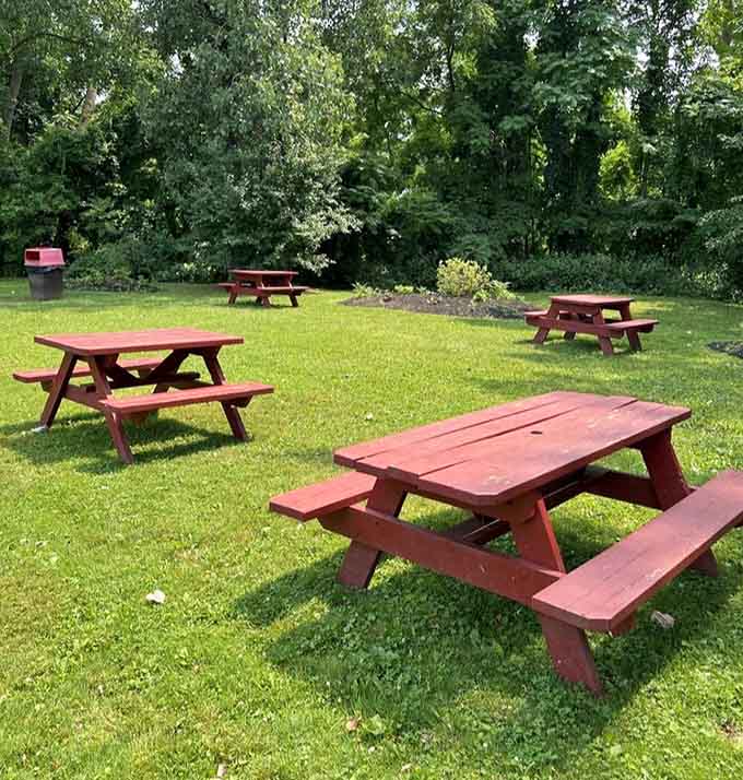 Outdoor picnic tables for those perfect weather days when your fish fry tastes even better under the open sky.