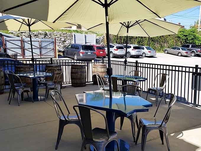 Outdoor seating with umbrellas for those perfect Illinois days when the weather cooperates and beer tastes even better in fresh air.