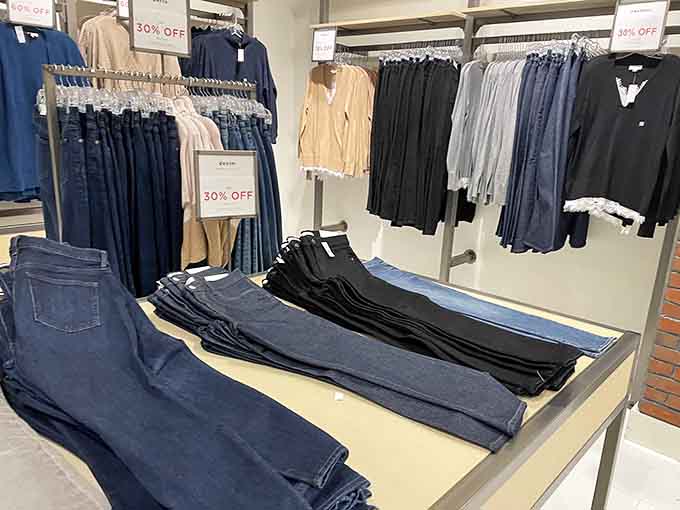 Denim displays showing every wash and style, proving jeans shopping doesn't have to be dreadful anymore.