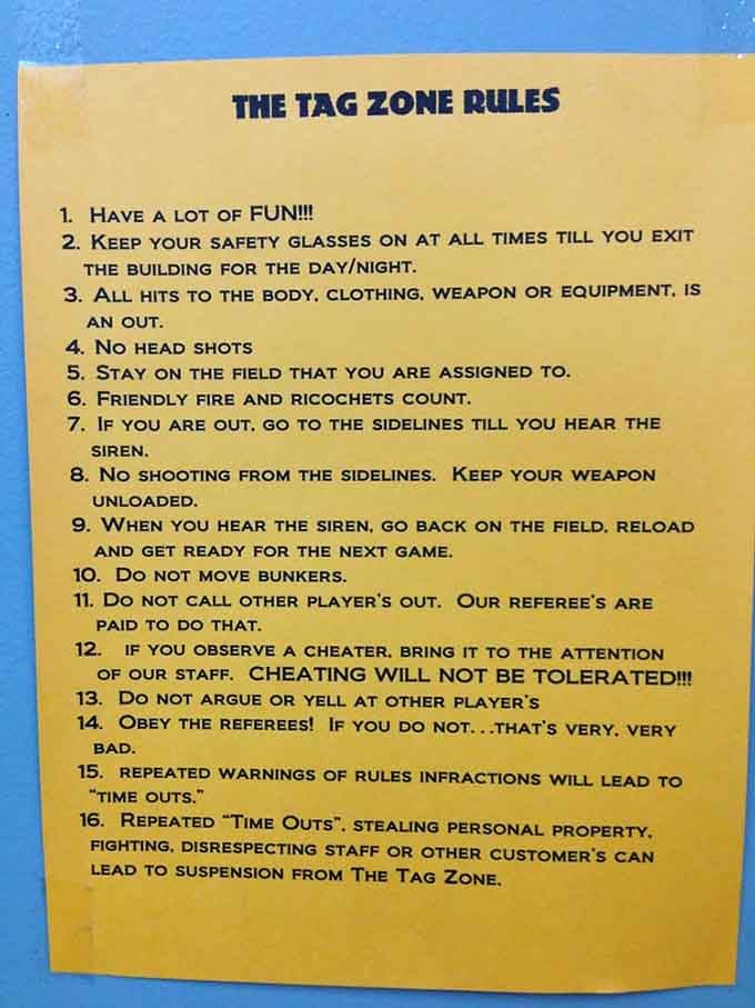 Sixteen rules that basically boil down to: have fun, don't be a jerk, safety glasses stay on.