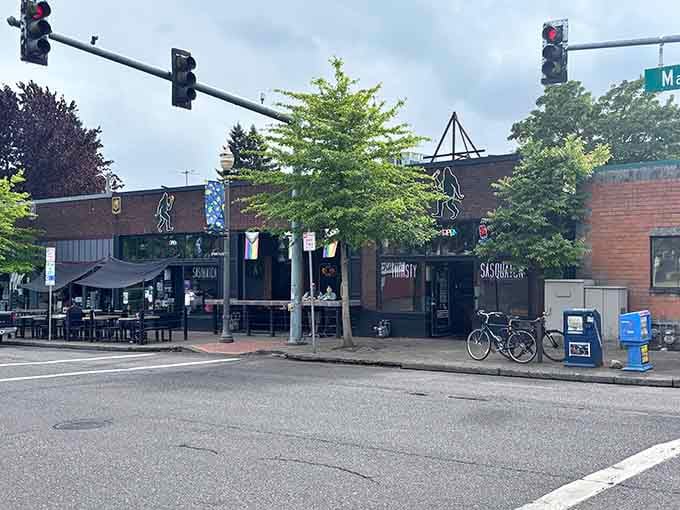 The street view shows this corner establishment proudly displaying its Sasquatch allegiance for all of Vancouver to see and enjoy.
