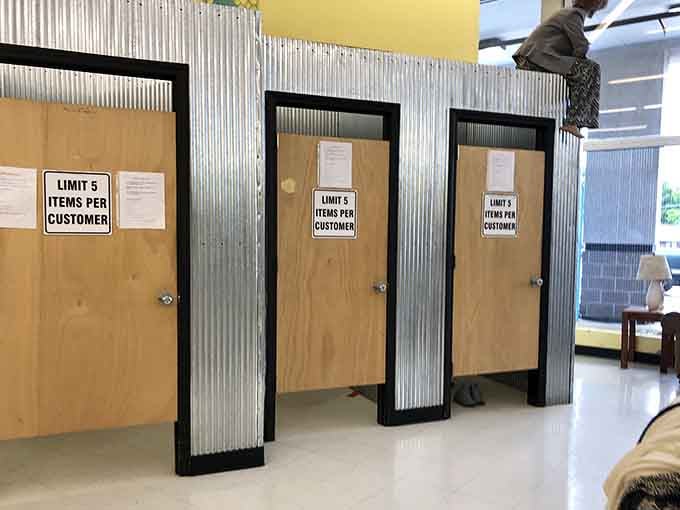 Fitting rooms ready for action, because even thrift shopping deserves the full retail therapy experience.