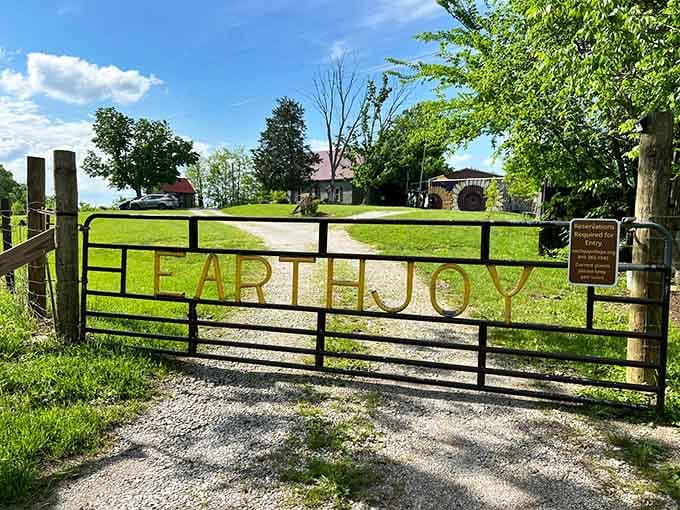 The Earthjoy entrance gate welcomes you to a property where grown-up responsibilities take a well-deserved vacation.