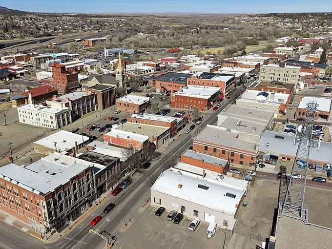 From above, Trinidad's compact downtown reveals its grid of history, affordability, and mountain-backed charm all at once.