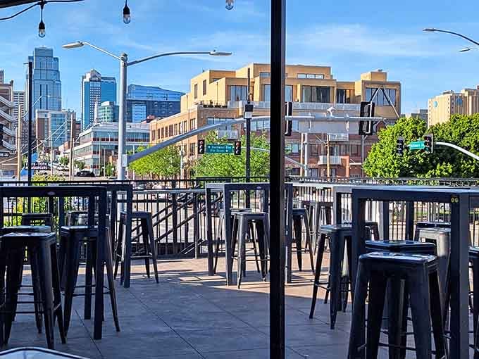 Outdoor patio seating where you can contemplate your high score losses while enjoying Missouri's surprisingly pleasant weather days.