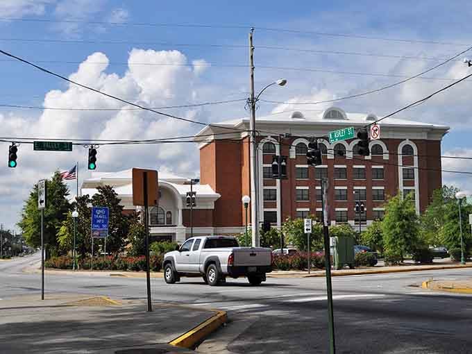 Historic downtown intersections where pedestrians matter and community still means something beyond a marketing buzzword developers use constantly.