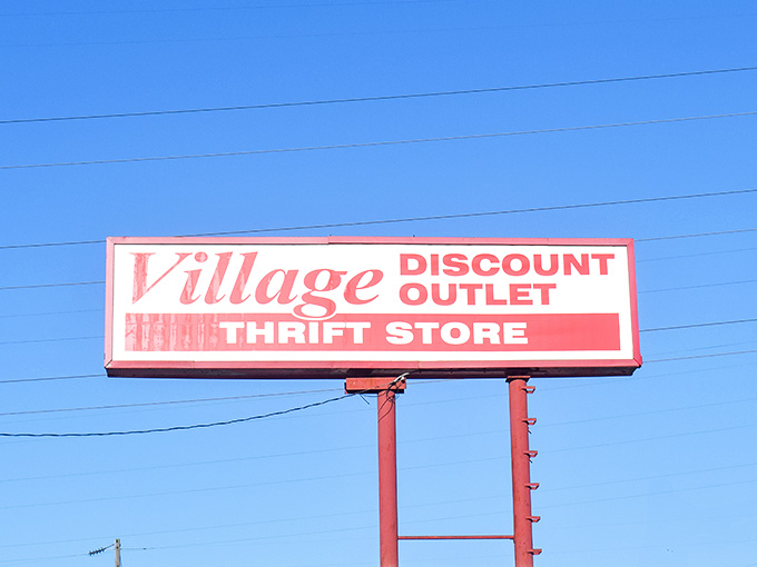 That classic roadside sign beckons thrifters from miles around to discover what's waiting inside today.