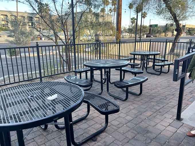 Outdoor seating provides the perfect spot to contemplate your doughnut choices while planning your inevitable return visit tomorrow.