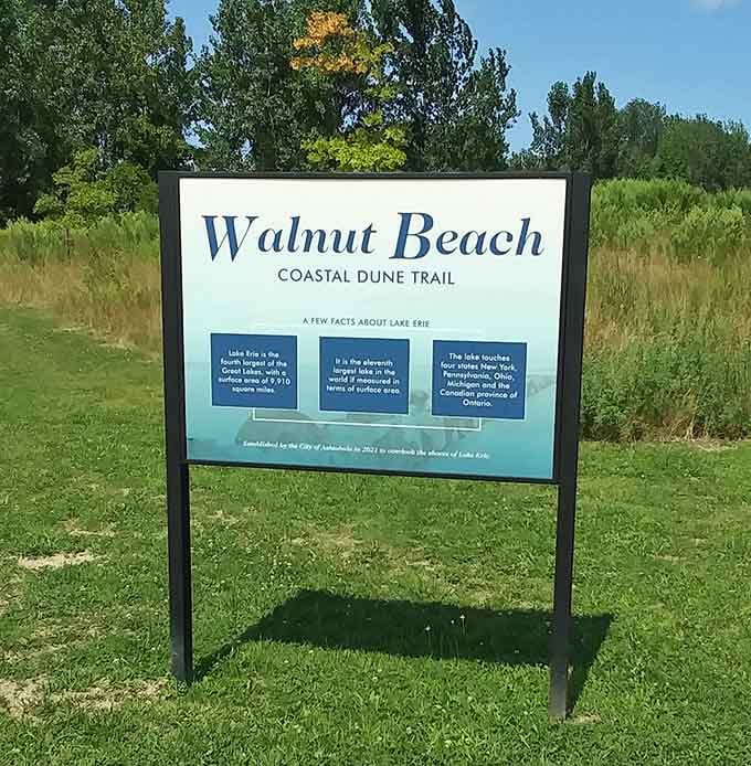 The Coastal Dune Trail sign reminding visitors that yes, you're still in Ohio, despite what your eyes are telling you.