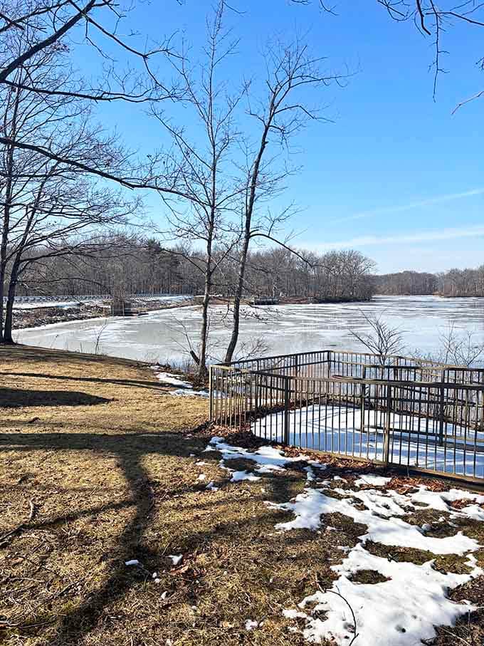 Even frozen, this lake maintains its dignity, waiting patiently for spring to return and anglers to follow.