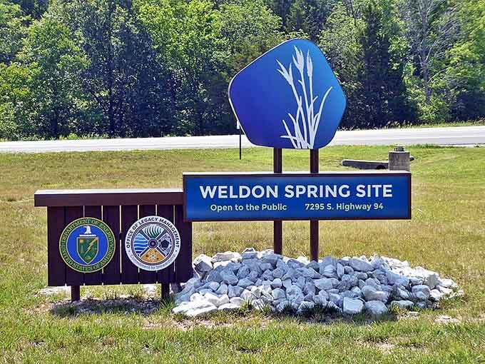 The welcoming sign marks your arrival at one of Missouri's most unusual and educational destinations, open and free to explore.