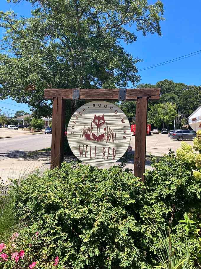 The Well Red sign welcomes book lovers and wine enthusiasts to discover Auburn's most delightful hybrid destination.
