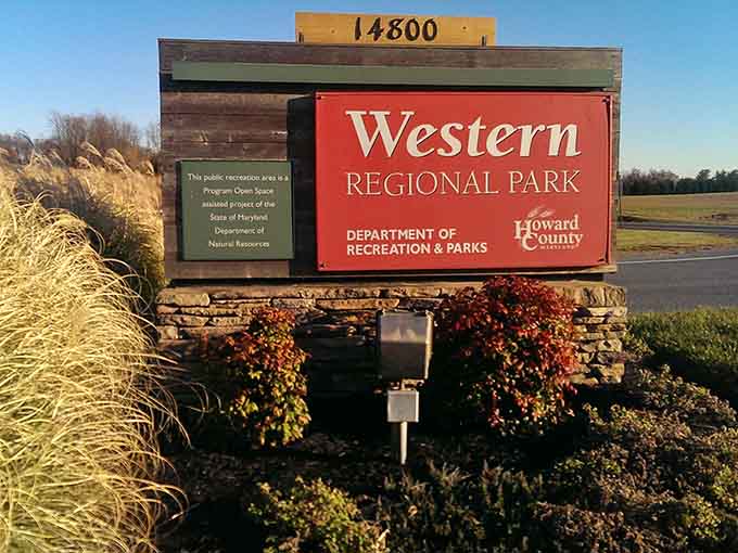The welcome sign standing proud, marking the entrance to Howard County's outdoor playground for all ages.