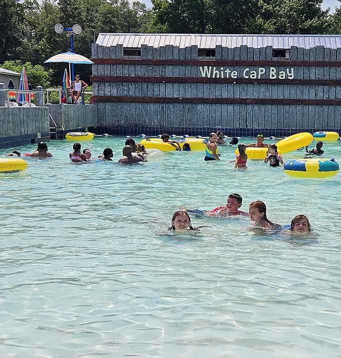 The wave pool where families float together, proving that the best vacations don't always require leaving North Carolina.