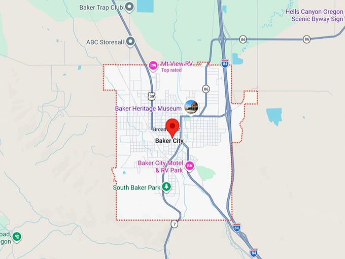 16. baker city, or map