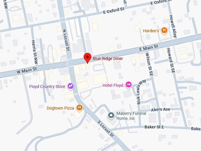16. blue ridge diner's map